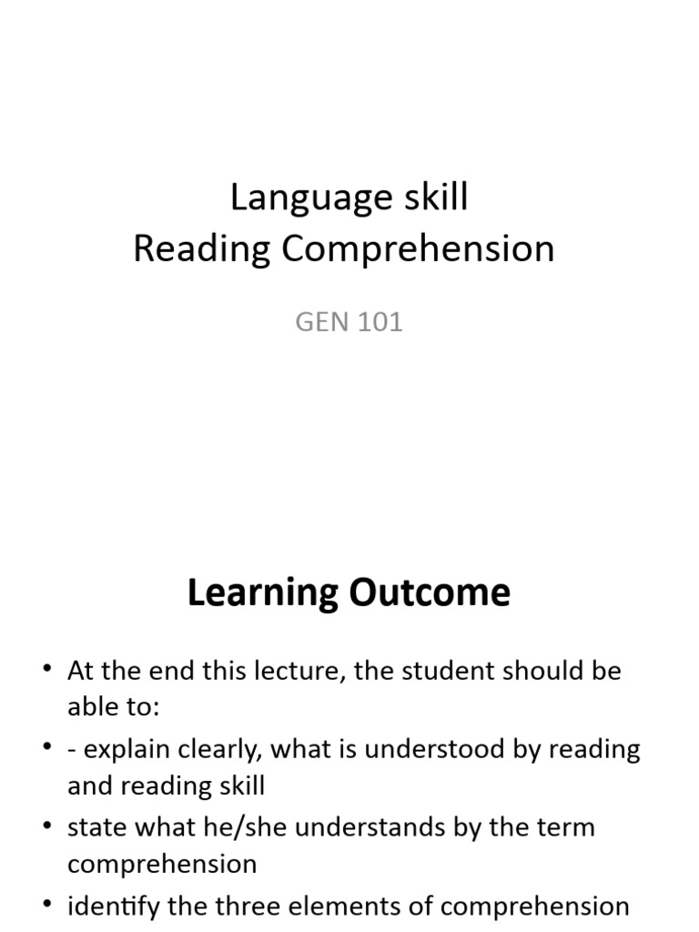 Language Skill Reading Comprehension Pdf Reading Comprehension