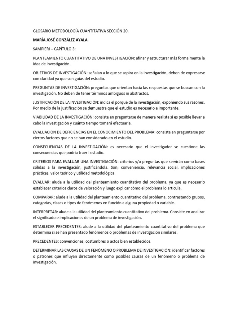 Glosario Metodologã - A Cuantitativa Cã - Tedra I PDF | PDF | Teoría | Método científico