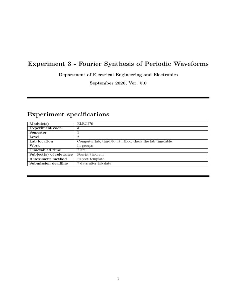 Fourier Synthesis of Waveforms Experiment | PDF | Sine Wave | Fourier ...
