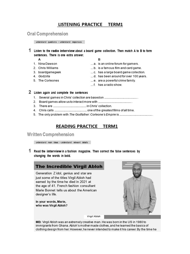 Listening Reading Practice - Term1 | PDF