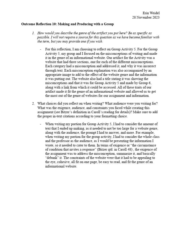 Outcome Reflection 10 | PDF | Genre | Communication