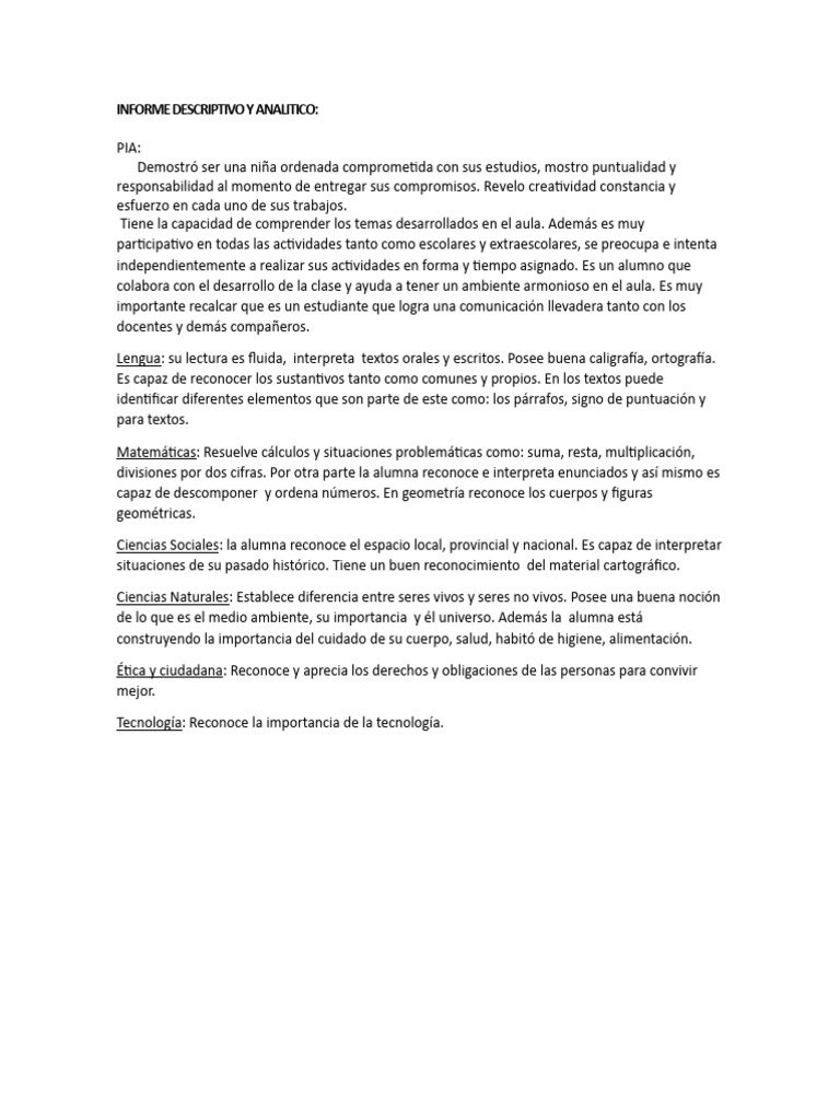 Informe Descriptivo y Analitico 2023 | PDF