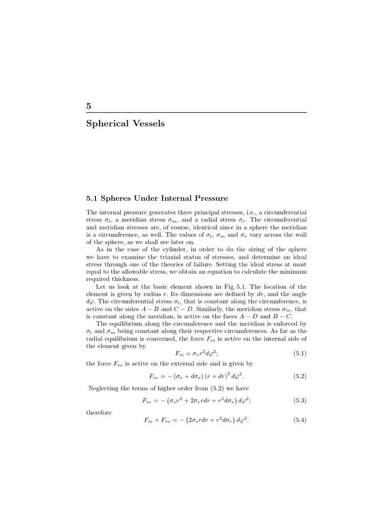 5 Spherical Vessels: 5.1 Spheres Under Internal Pressure | PDF | Sphere ...