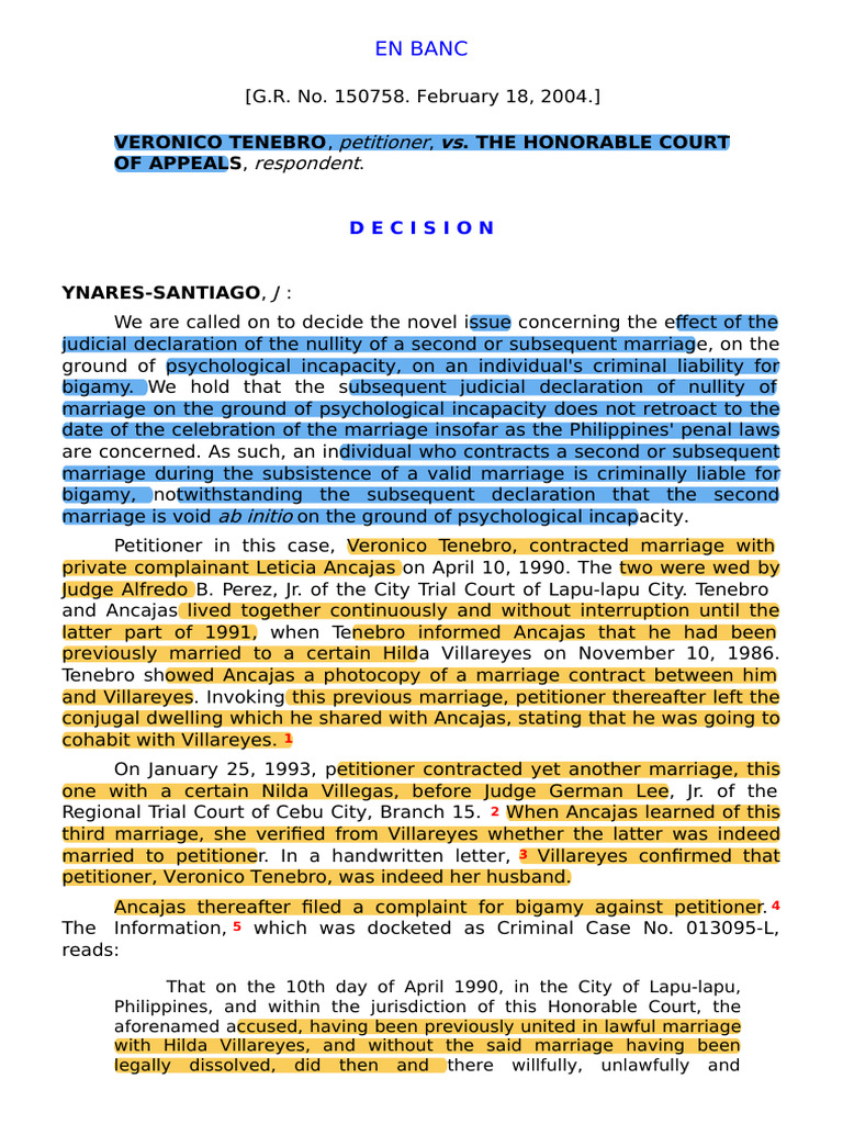 Bigamy Case: Tenebro vs. Court of Appeals | PDF | Annulment | Marriage