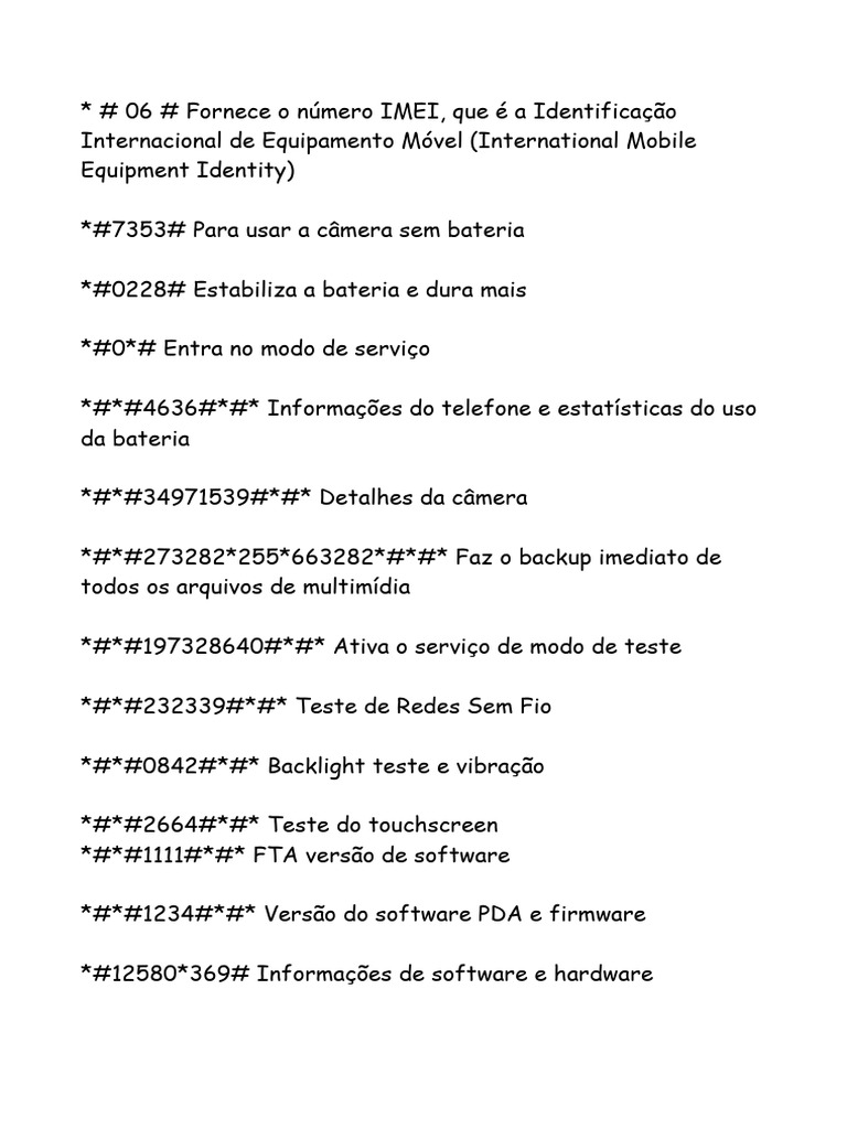 50 códigos secretos para o seu Android | PDF | Smartphone | Celulares