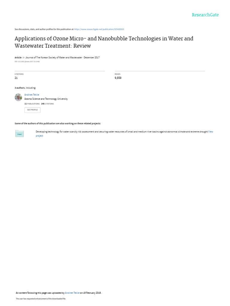 Applications of Ozone Micro-And Nanobubble Technologies in Water and ...