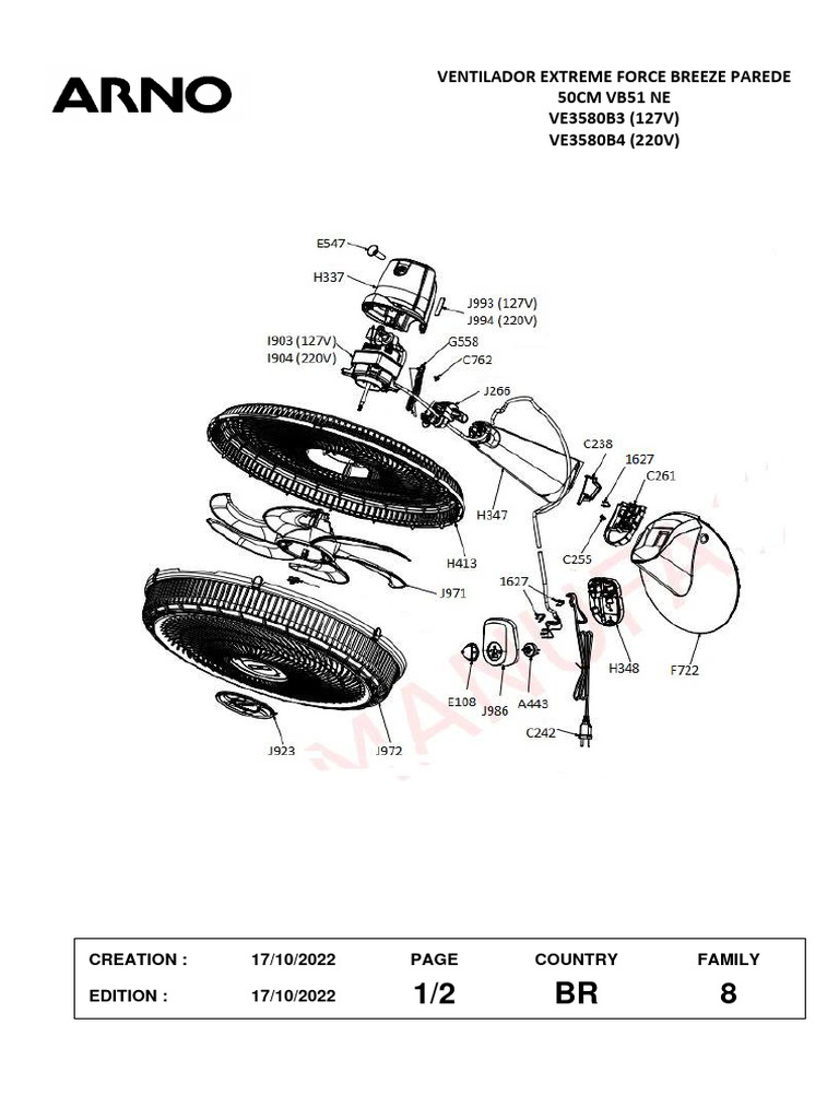 Vista Explodida Ventilador Extreme Force Breeze Parede 50cm Vb51 Ne | PDF