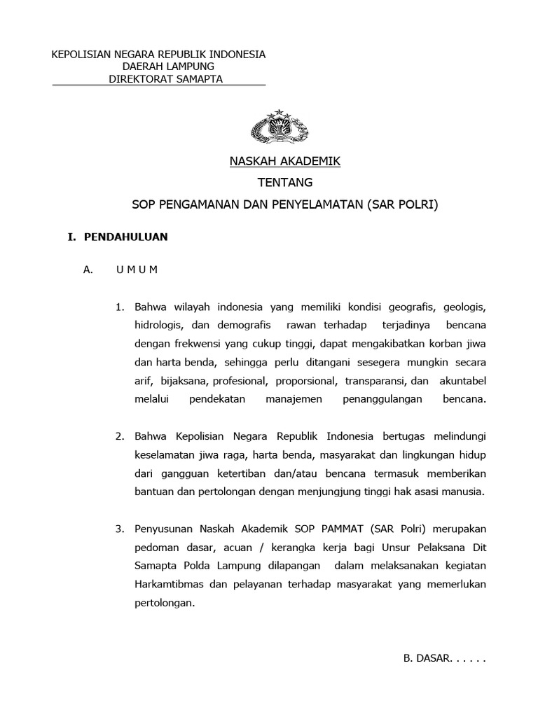 Sop Pengamanan Dan Penyelamatan (Sar Polri) | PDF