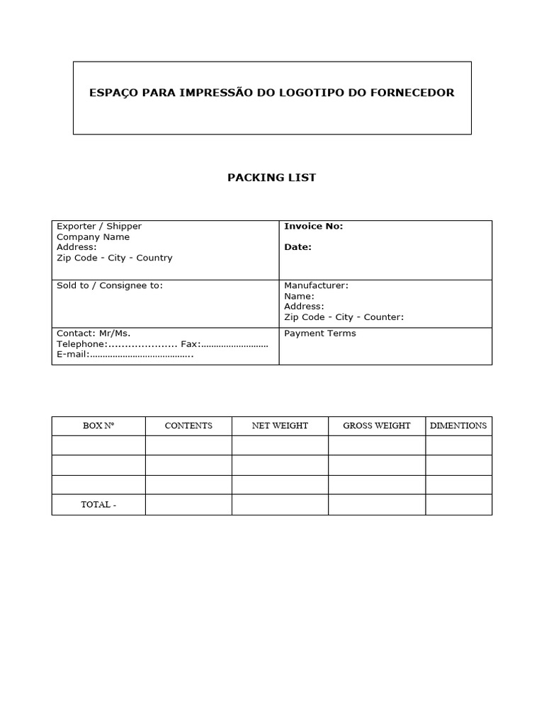 Packing List Modelo | PDF