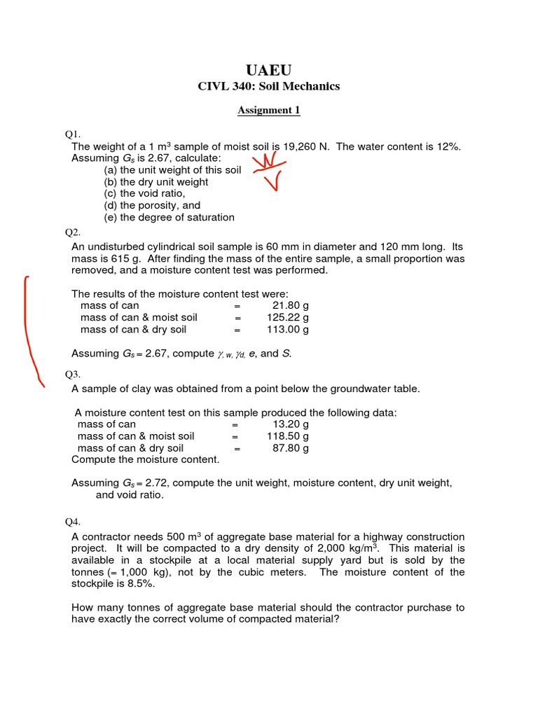 Ass1 SoilMech UAEU Fall2023 | PDF | Applied And Interdisciplinary Physics | Physical Sciences
