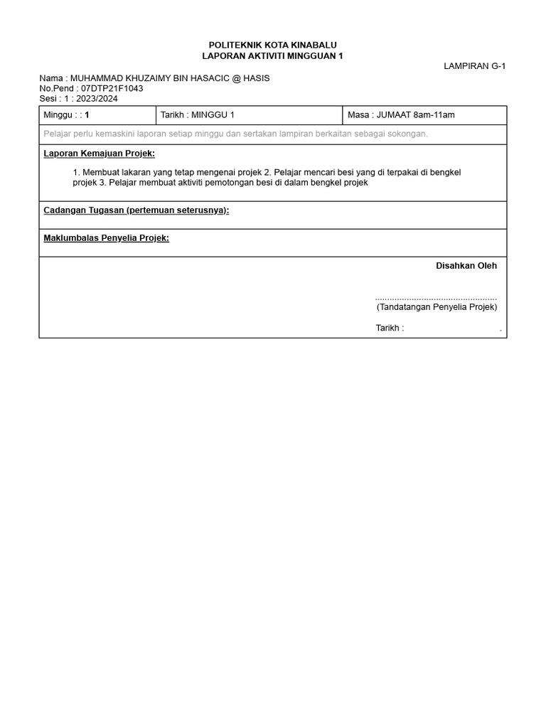 Muhd Khuzaimy - Buku Log Projek2 | PDF
