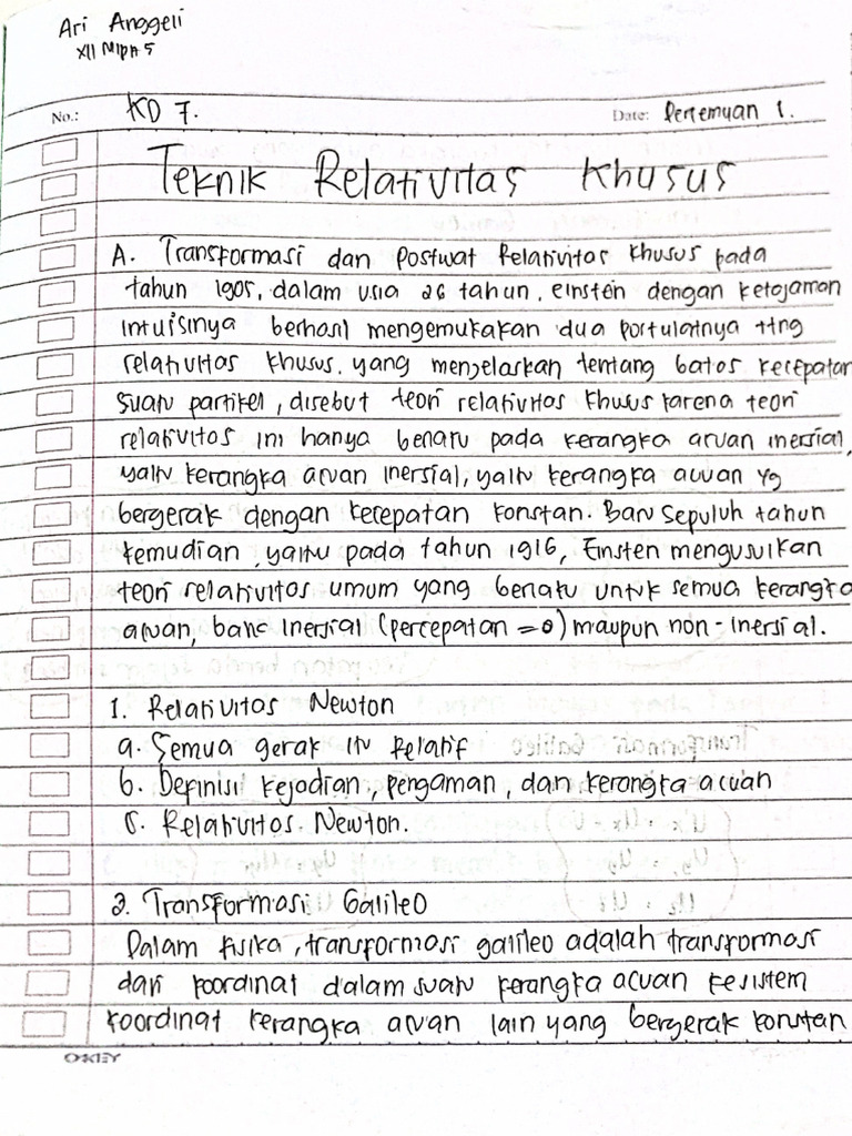 CTT Teknik Relativitas Khusus 1 | PDF