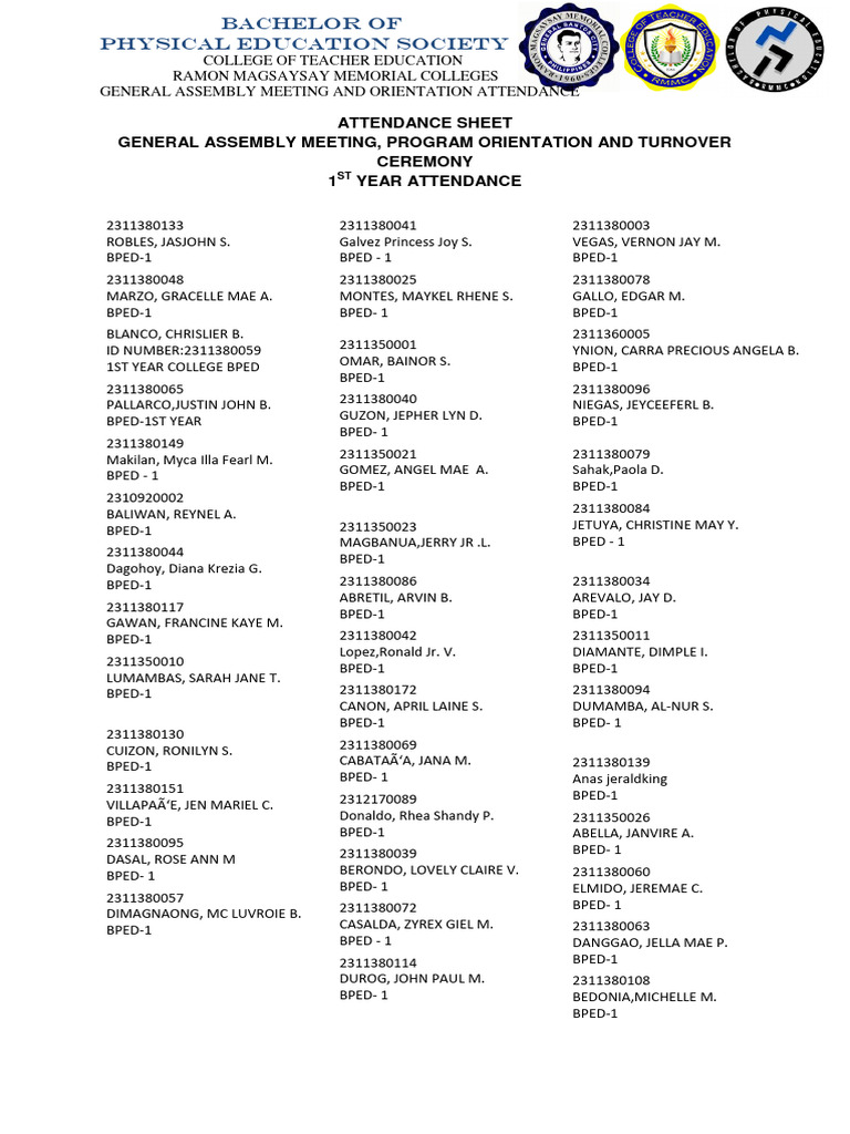 Attendance Sheet Orientation | PDF