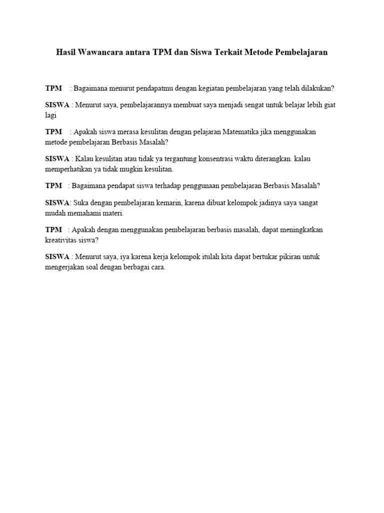 Hasil Wawancara Antara TPM Dan Siswa EDM 2023 | PDF | Karier & Perkembangan