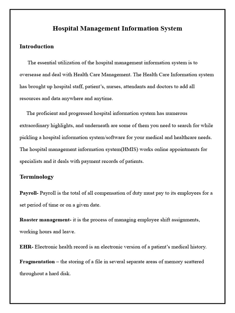 Hospital Management Information System | PDF | Electronic Health Record ...