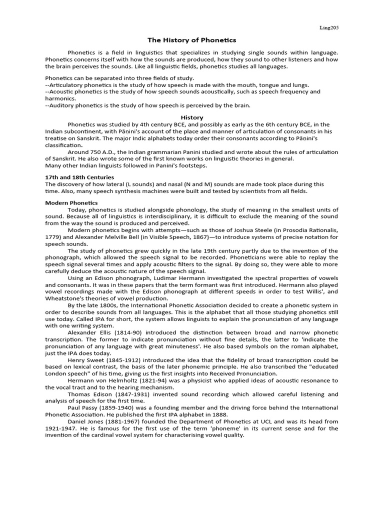 History of Phonetics | PDF | Phonetics | Phoneme