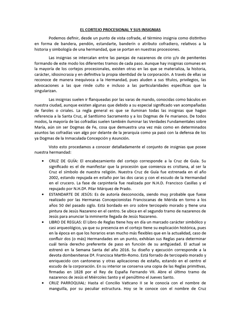Insignias del Cortejo Procesional | PDF