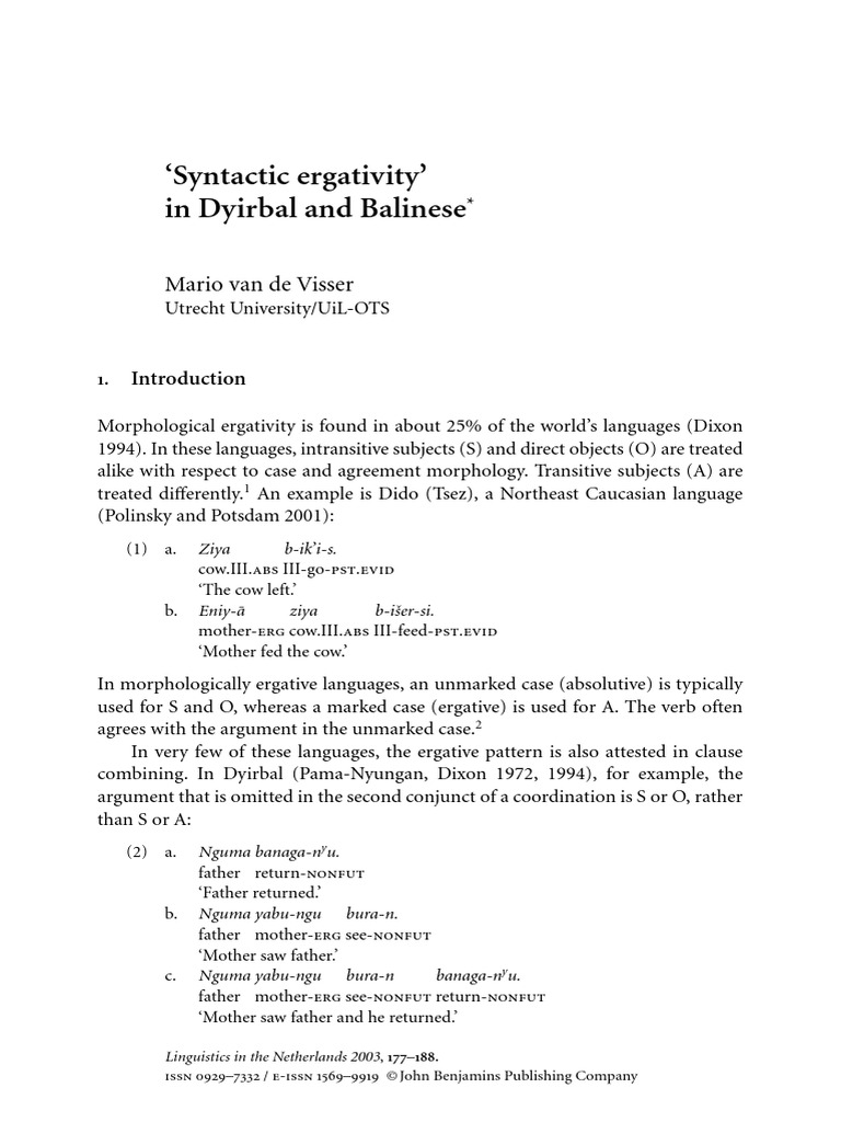 Van de Visser - 2003 - Syntactic Ergativity' in Dyirbal and Balinese ...