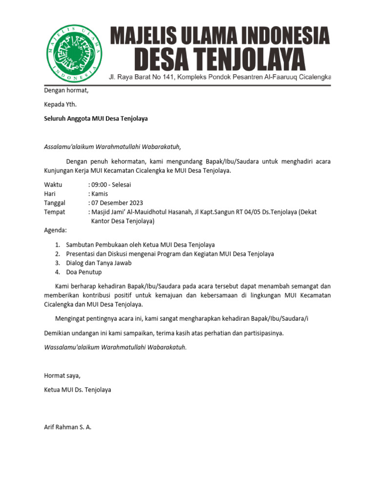 Contoh Undangan Raker MUI | PDF | Memasak, Makanan, & Anggur