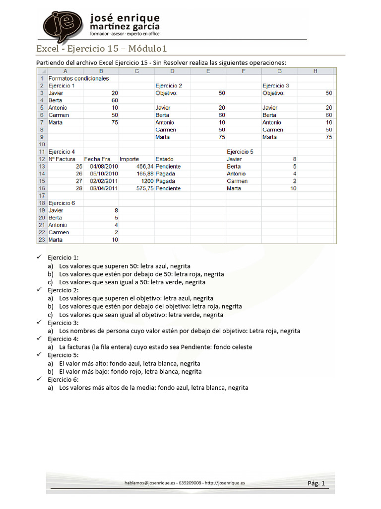 Excel Ejercicio 15 Instrucciones | PDF