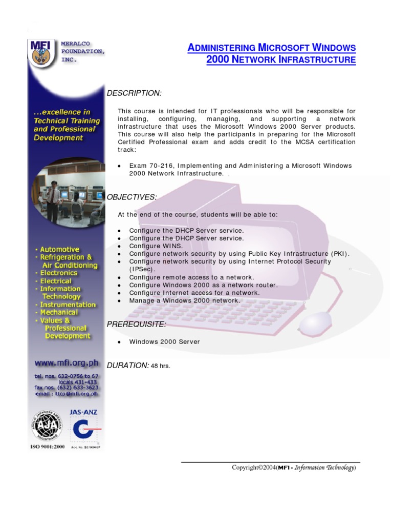 Administering Microsoft Windows 2000 Network Infrastructure | PDF ...