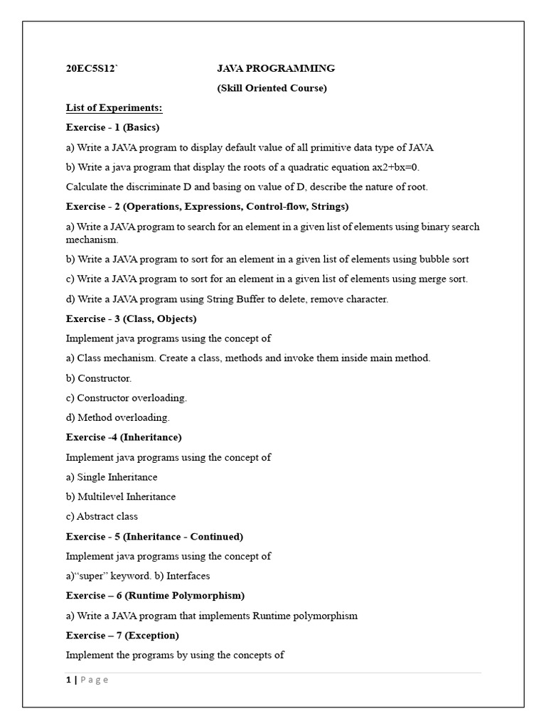 ECE Java Skill Course Lab Experiments | Download Free PDF | Method (Computer Programming ...
