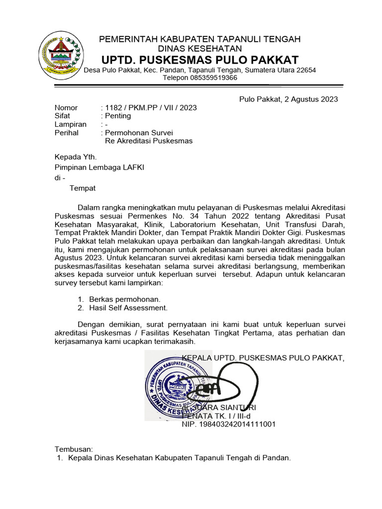 Surat Permohonan Survei Akreditasi Kepada LAFKI | PDF Surat Permohonan Survei Akreditasi Kepada LAFKI | PDF