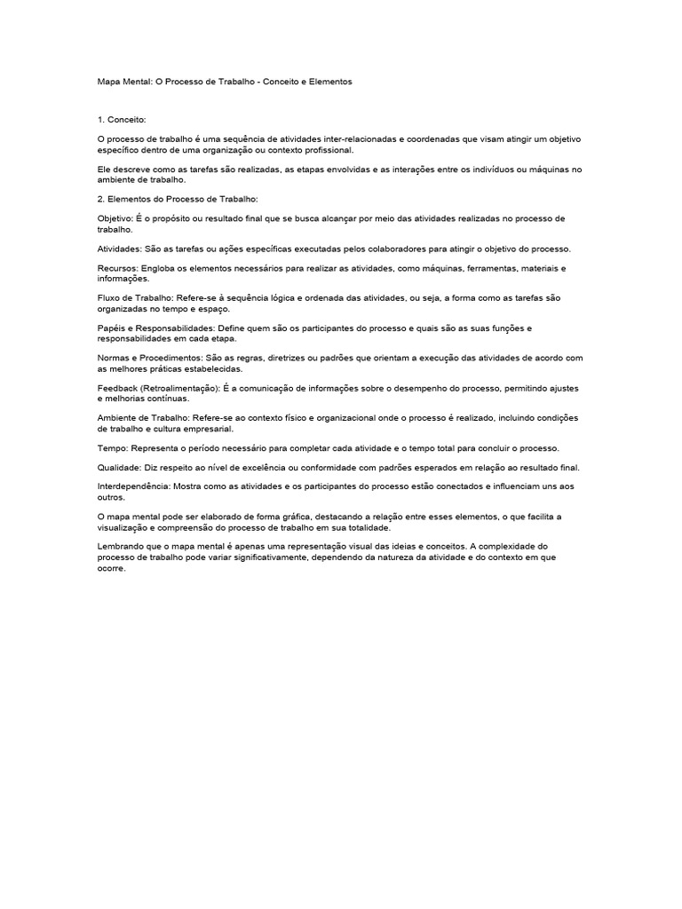 Mapa Mental Processo de Trabalho | PDF