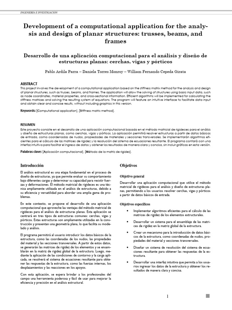 Development Of A Computational Application For The Analy Sis And Design Of Planar Structures