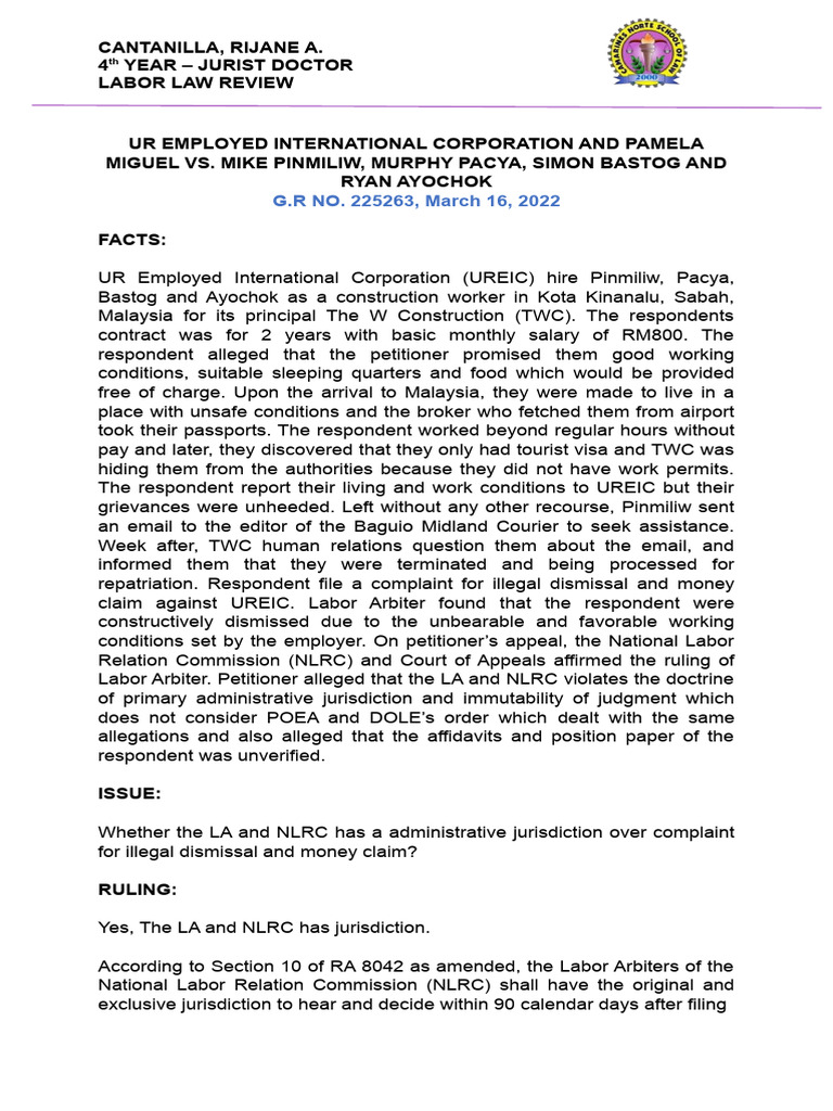 Labor Review Cases | PDF | Arbitration | Employment