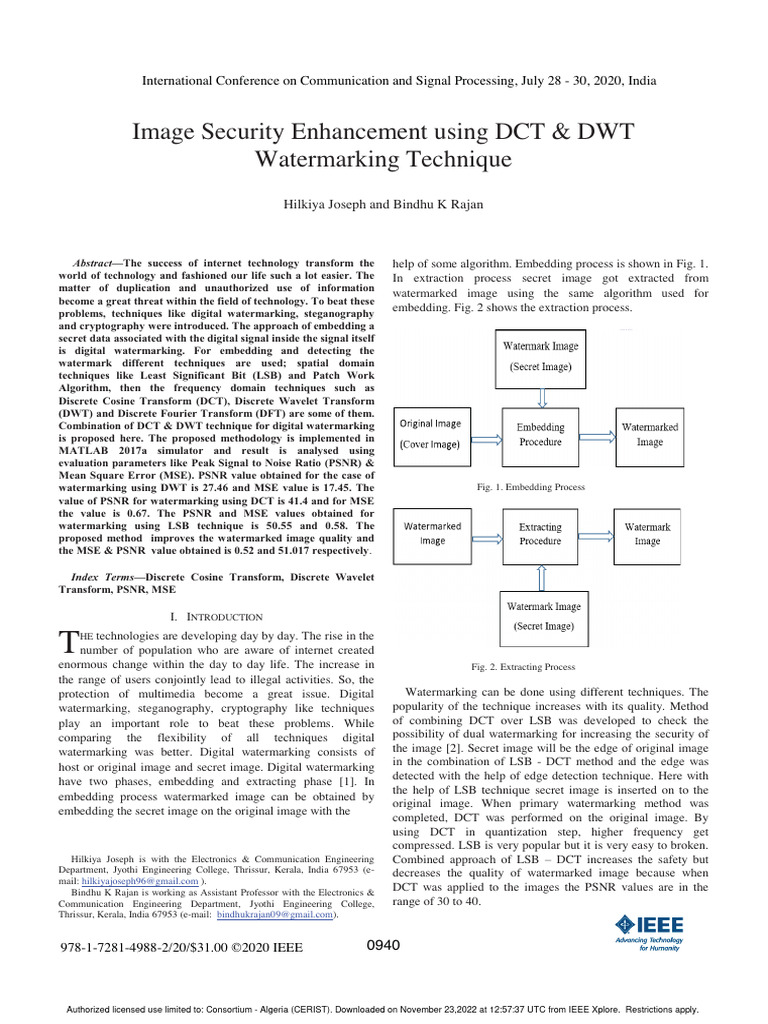 Image Security Enhancement Using DCT - DWT Watermarking Technique | PDF | Digital Signal ...
