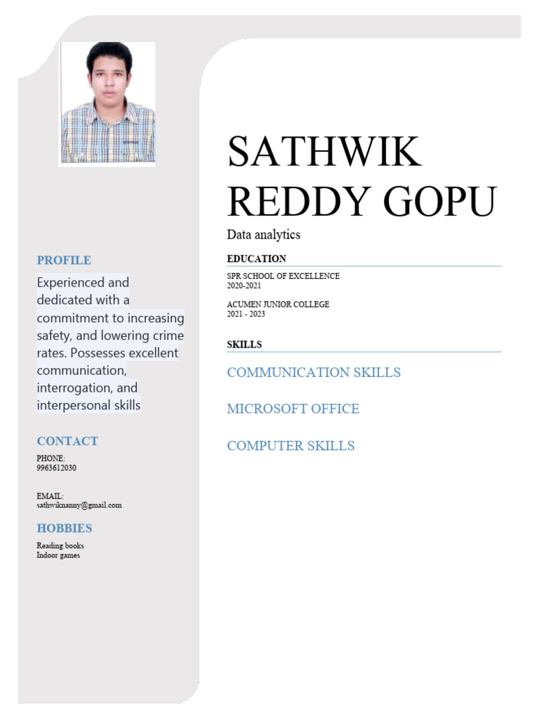 Sathwik Reddy Gopu | PDF | Computers
