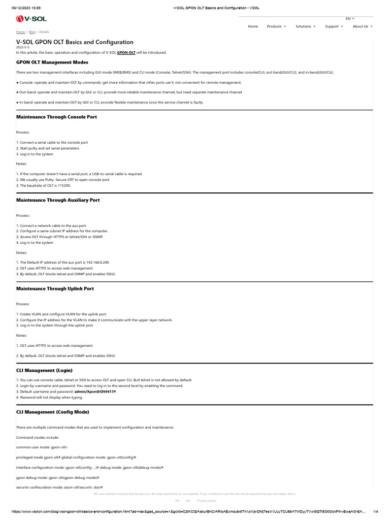 V-SOL GPON OLT Setup Guide | PDF | Command Line Interface | Port (Computer Networking)