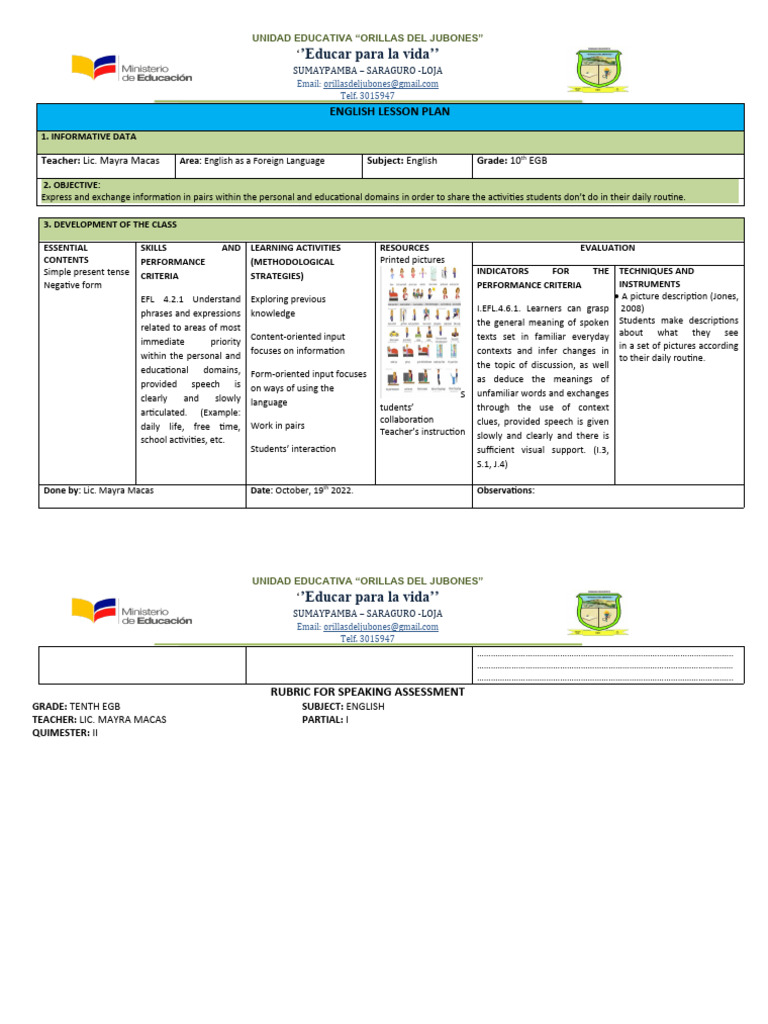 Lesson Plan | PDF | English As A Second Or Foreign Language | Lesson Plan