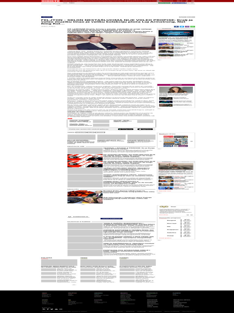 Kralj Je Voleo Muziku Imao Je Veliku Kolekciju Ploča Luj Armstrong, Net King Kol.. | PDF