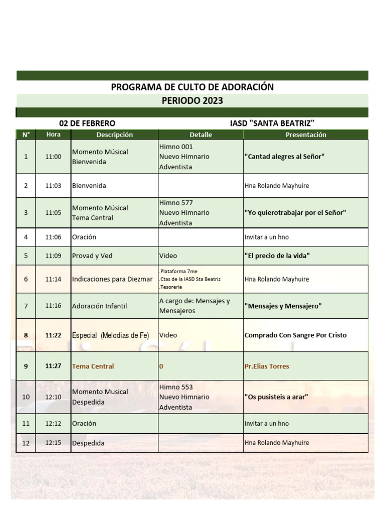 2023.02.04.programa Culto Divino | PDF