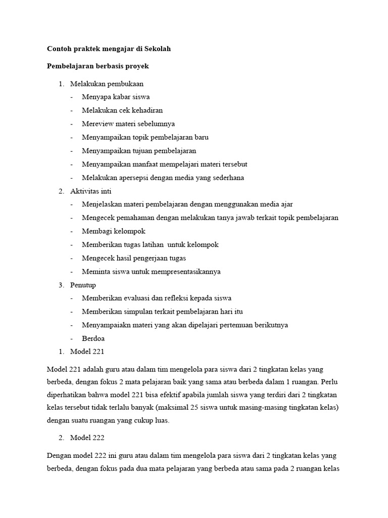 Contoh Praktek Mengajar Di Sekolah | PDF | Karier & Perkembangan | Seni