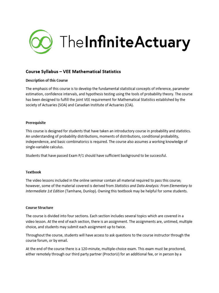 VEE MathStat Syllabus | PDF | Statistics | Variance