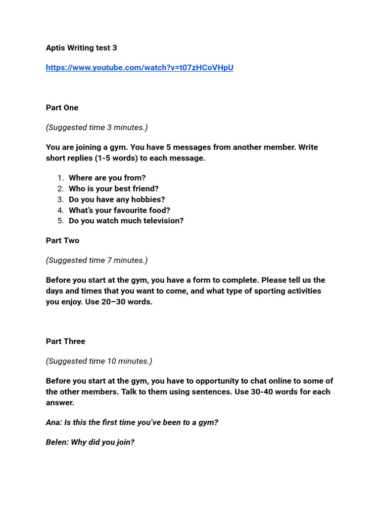 Aptis Writing Test 3 | PDF