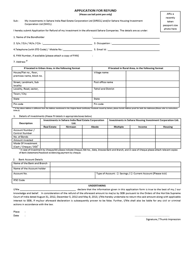 Sahara Application Form | PDF | Cheque