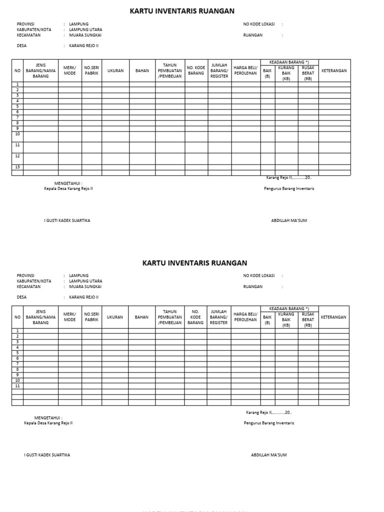 Kartu Inventaris Ruangan | PDF