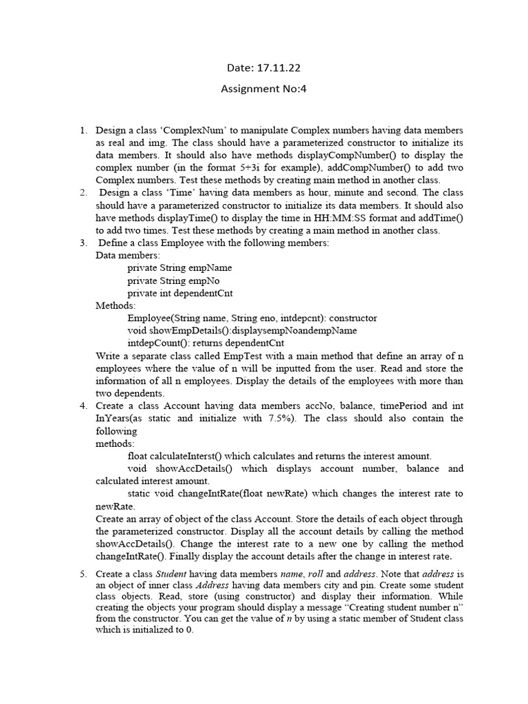 Dms 65698bef9586ajava Assignment4 Pdf Constructor Object Oriented Programming Programming