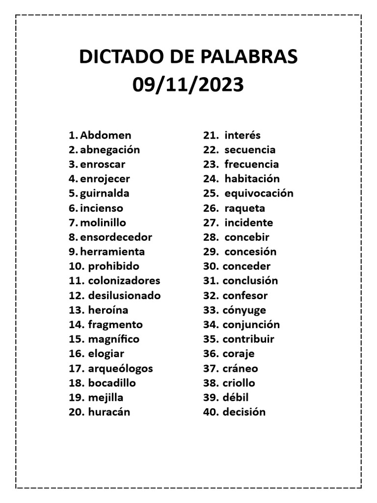 Dictado de Palabras | PDF