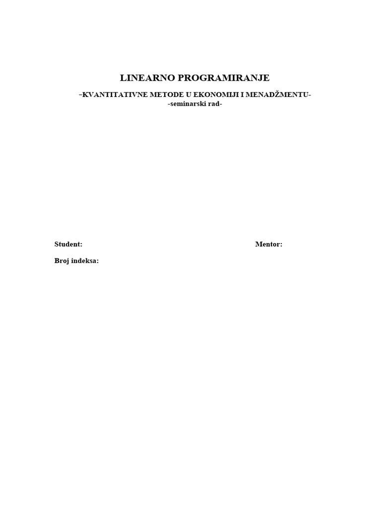 Seminarski Rad - Linearno Programiranje - Prijedlog Sadržaja | PDF