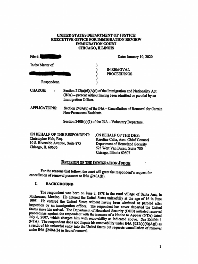 IJ Grant of Cancellation of Removal | PDF