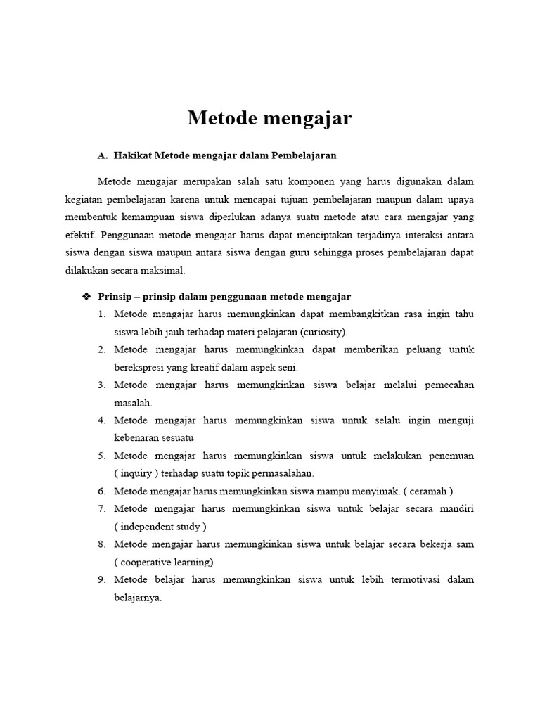 Prinsip dan Jenis Metode Mengajar | PDF