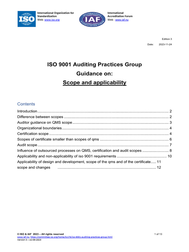 APG Scope and Applicability Rev 11-24-2023 | PDF | Iso 9000 | Audit