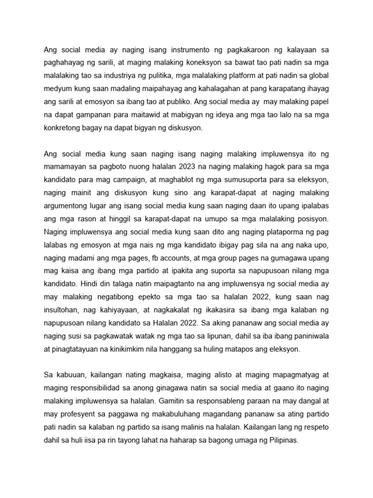 Papel NG Social Media Sa Politika, Kultura, Lipunan | PDF