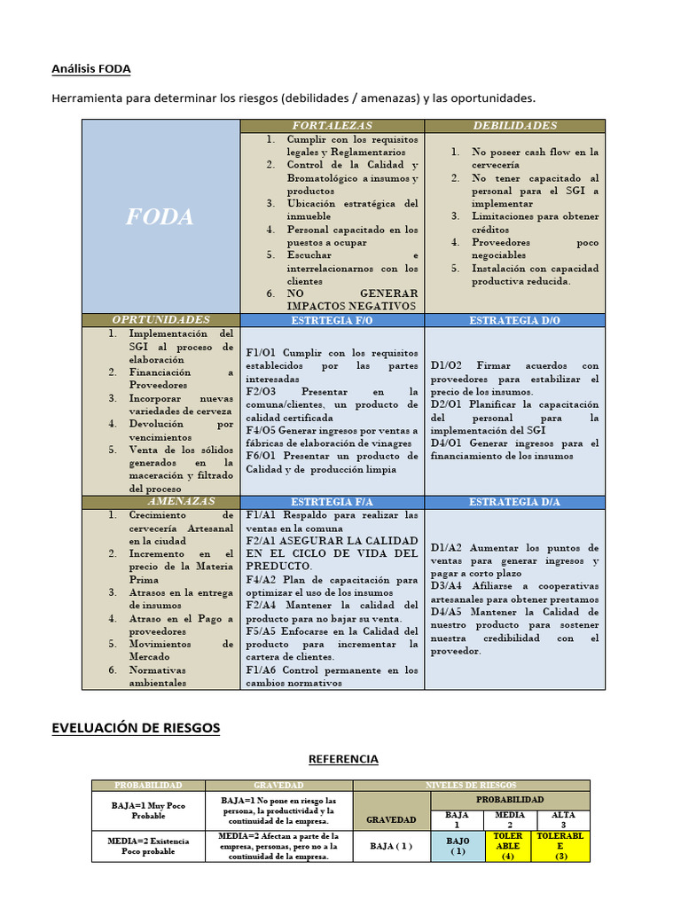 Matriz FODA y Riesgo - Oportunidades | PDF | Análisis FODA | Business