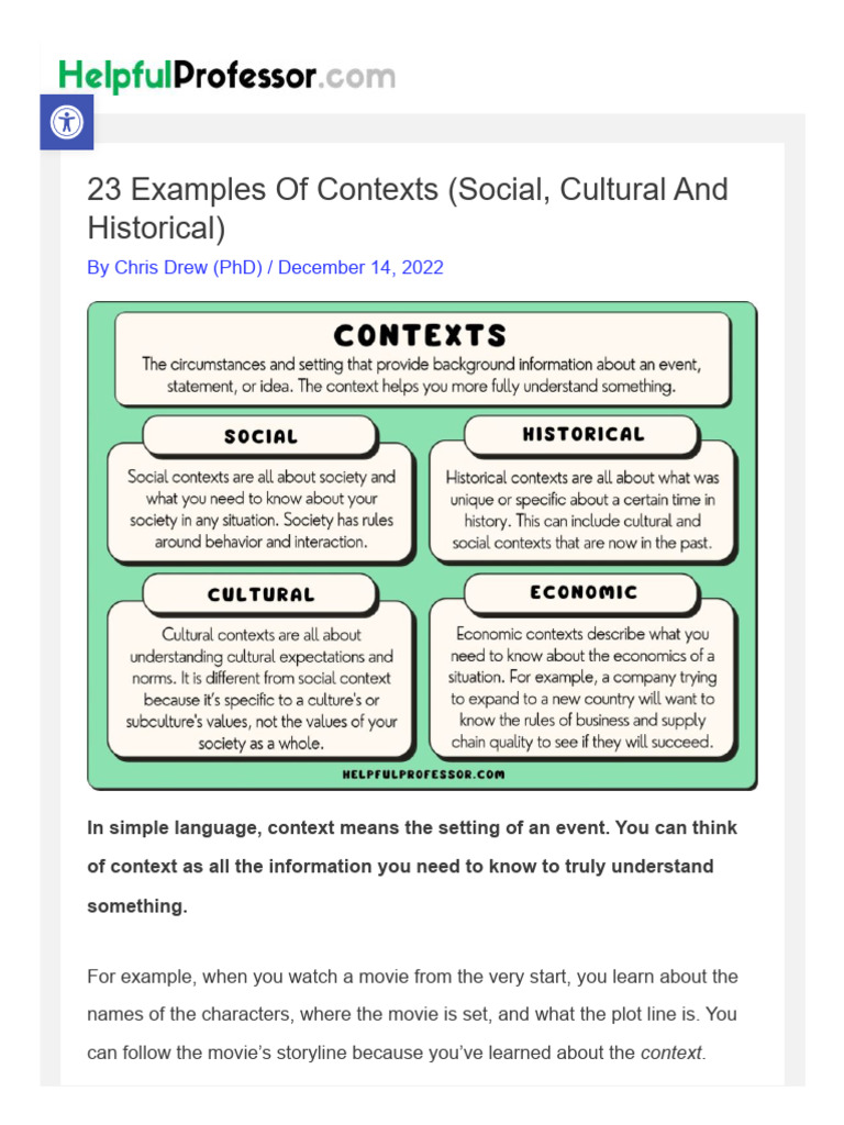 23 Examples of Contexts Social Cultural and Historical | PDF ...